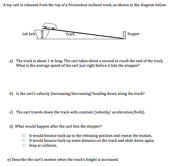 Solved A toy cart is released from the top of a frictionless | Chegg.com