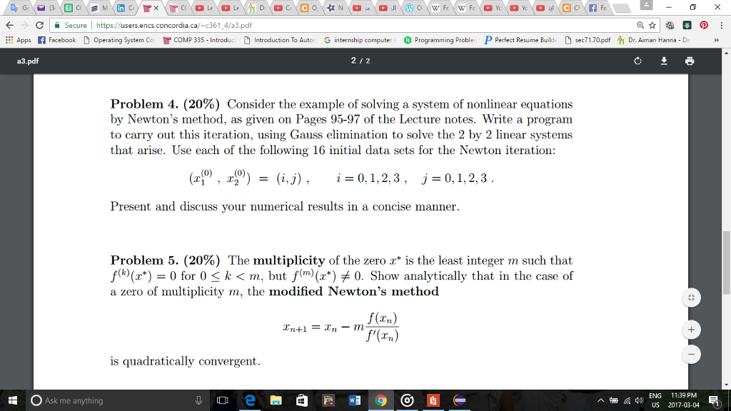 Solved Consider the example of solving a system of nonlinear | Chegg.com
