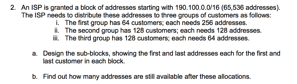 Solved 2. An ISP is granted a block of addresses starting | Chegg.com
