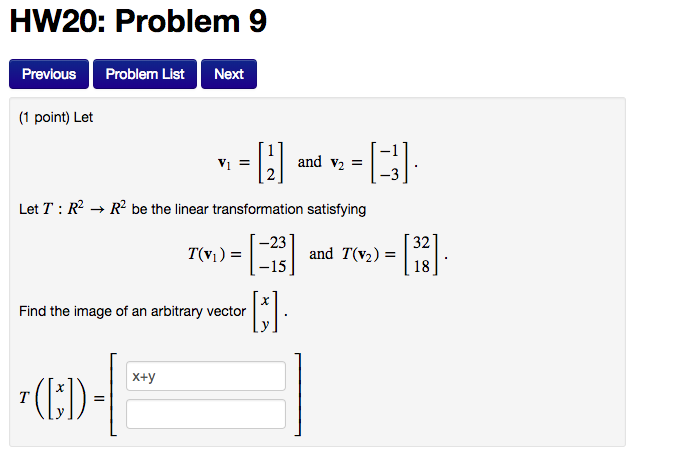 Solved HW20: Problem 9 Prevlous Problem List Next (1 point) | Chegg.com