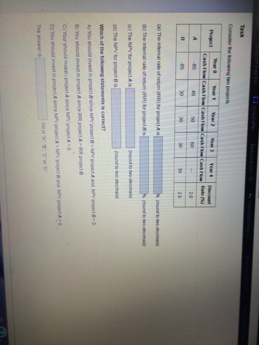 Solved Task Consider the following two projects: The | Chegg.com Solved Task Consider the following two projects: The | Chegg.com
