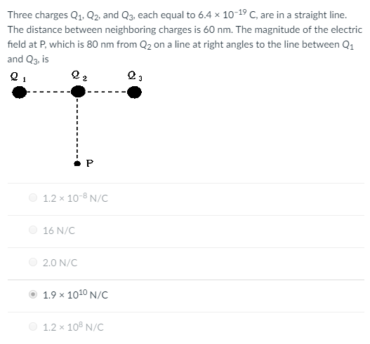 Solved Three charges Q1, Q2, and Q3,each equal to 6.4x 10-19 | Chegg.com