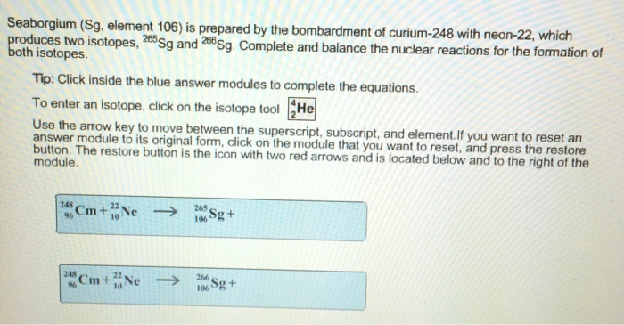 Solved Seaborgium (Sg, element 106) is prepared by the | Chegg.com