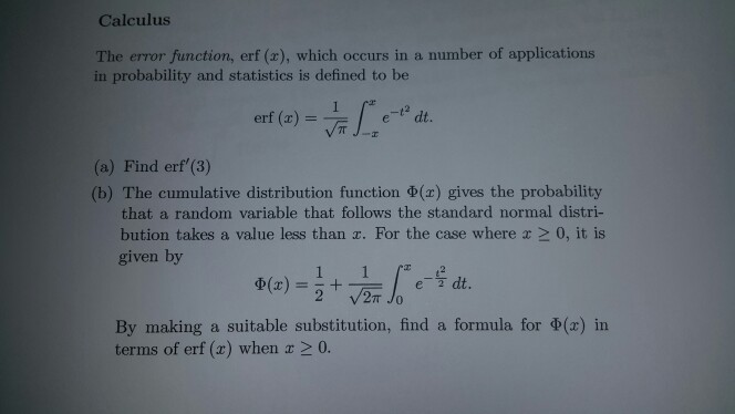 Solved Calculus The error function, erf (x), which occurs in | Chegg.com