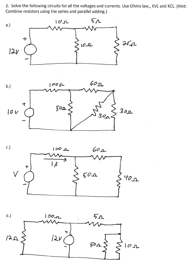Solved 2. Solve the following circuits for all the voltages | Chegg.com