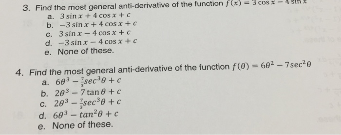 Solved Find the most general anti-derivative of the function | Chegg.com