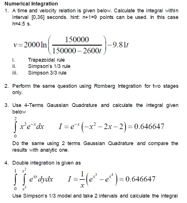 Solved Numerical Integration 1. A time and velocity relation | Chegg.com