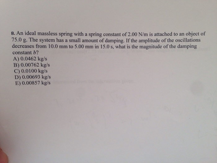 Solved An ideal massless spring with a spring constant of | Chegg.com