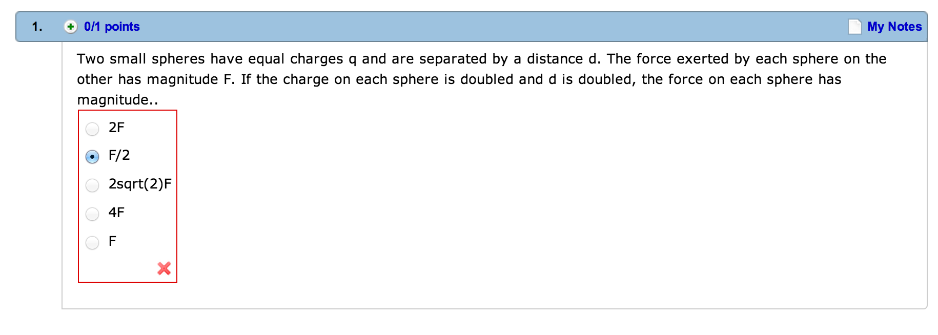 Solved Two small spheres have equal charges q and are | Chegg.com