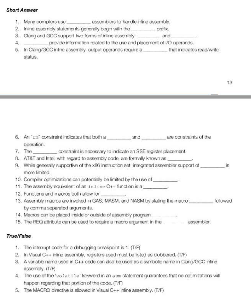 Solved Short Answer 1 Many Compilers Use 2 Inline Assembly