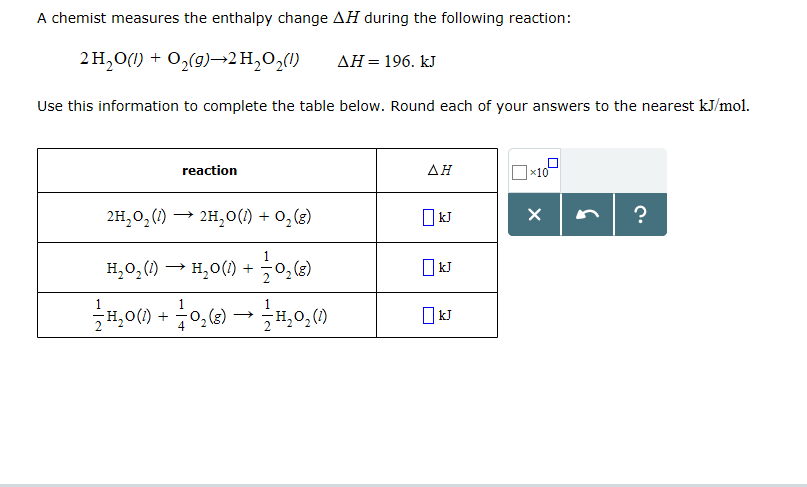 Solved A chemist measures the enthalpy change ΔH during the | Chegg.com