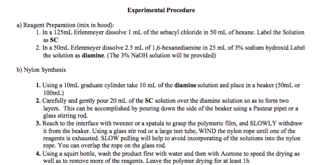 Solved Experimental Procedure a) Reagent Preparation (mix in | Chegg.com