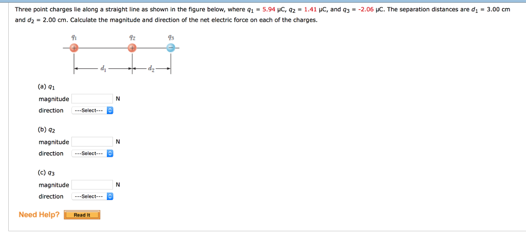 Solved Three point charges lie along a straight line as | Chegg.com
