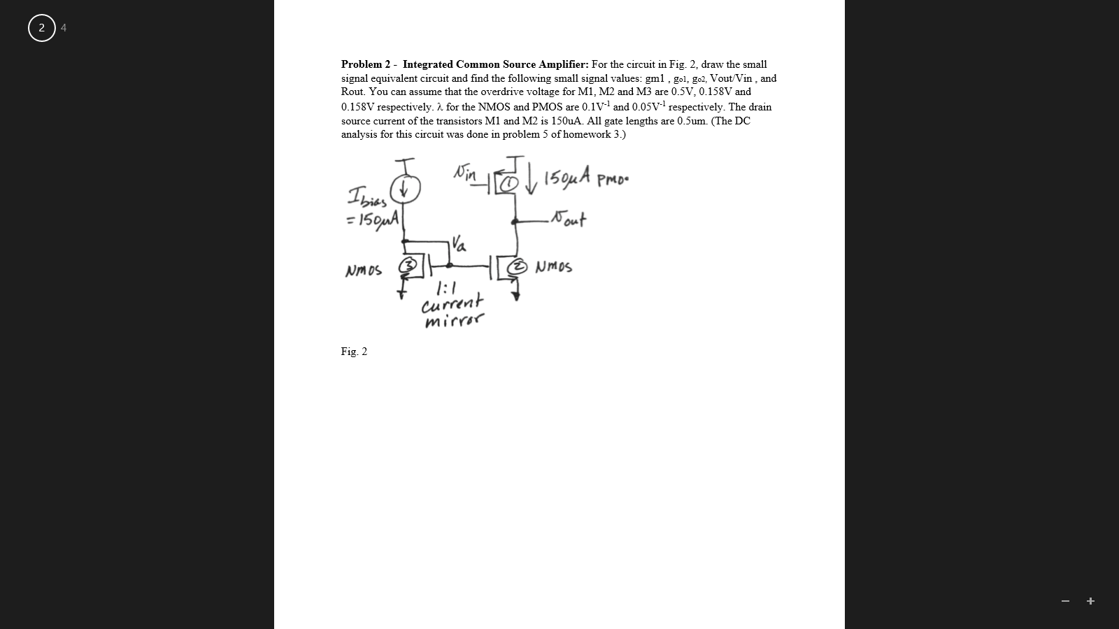 Problem 2 - Integrated Common Source Amplifier: For | Chegg.com