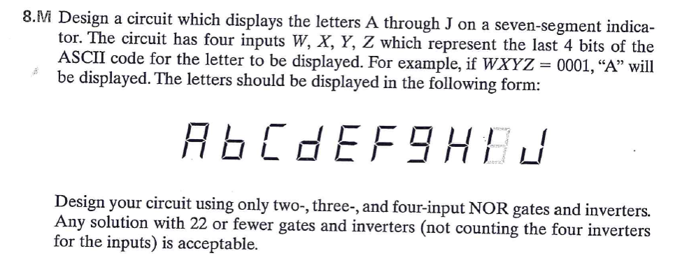 Solved 8.M Design a circuit which displays the letters A | Chegg.com