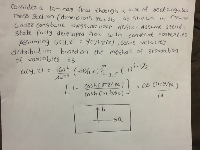 Consider a laminar flow through a pipe of rectangular | Chegg.com