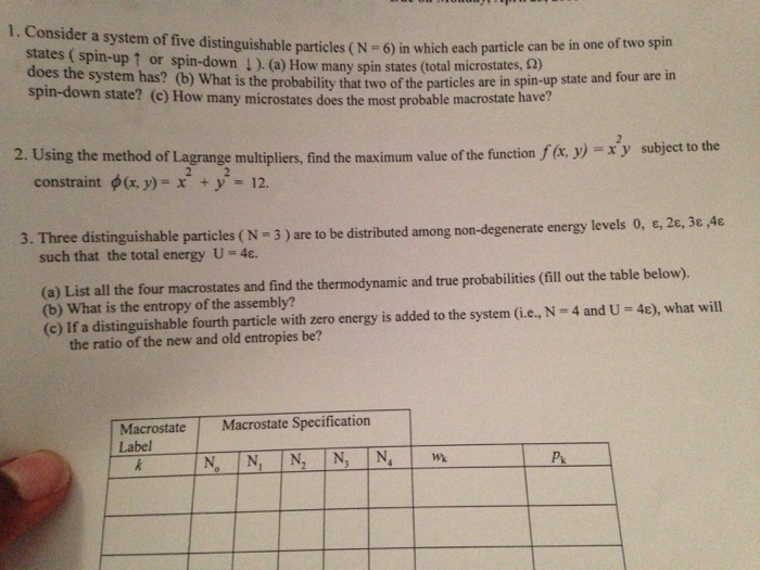 Solved 1. Consider a system of five distinguishable | Chegg.com