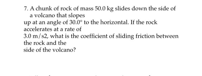 Solved A chunk of rock of mass 50.0 kg slides down the side | Chegg.com