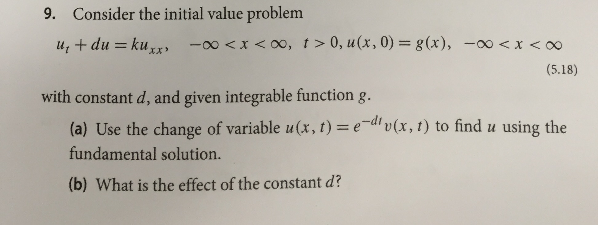 Solved 9. Consider the initial value problem u, + du = ku , | Chegg.com