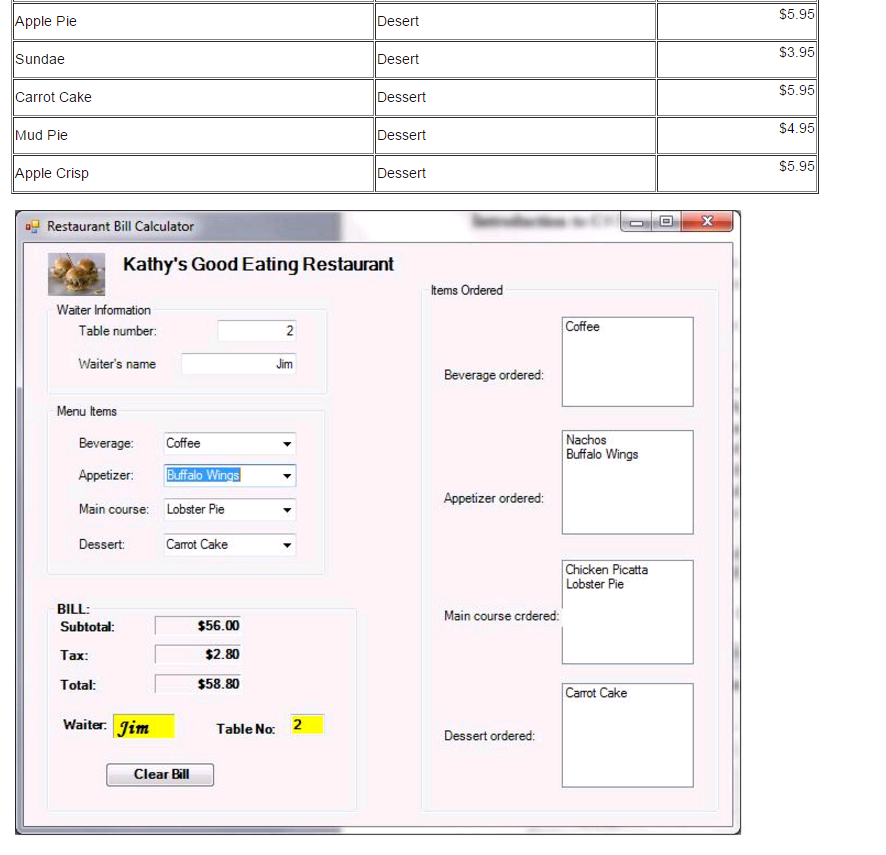 Solved A restaurant wants an application that calculates a | Chegg.com