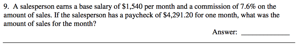 Solved 9·A salesperson earns a base salary of $1,540 per | Chegg.com