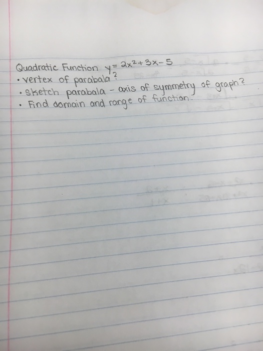 Solved Quadratic Function y = 2x^2 + 3x - 5 Vertex of | Chegg.com