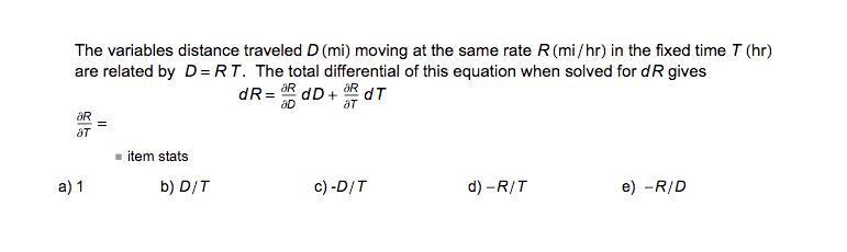 Solved The variables distance traveled D (mi) moving at the | Chegg.com