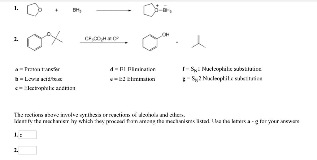 Solved BH BH3 CF3CO2H at Oo SN1 Nucleophilic substitution d | Chegg.com