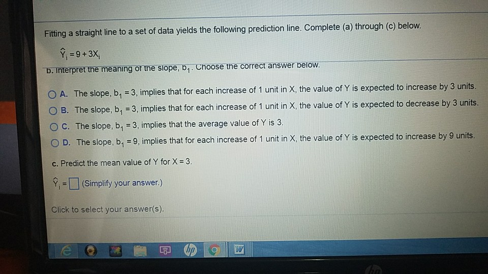Solved Fitting a straight line to a set of data yields the | Chegg.com