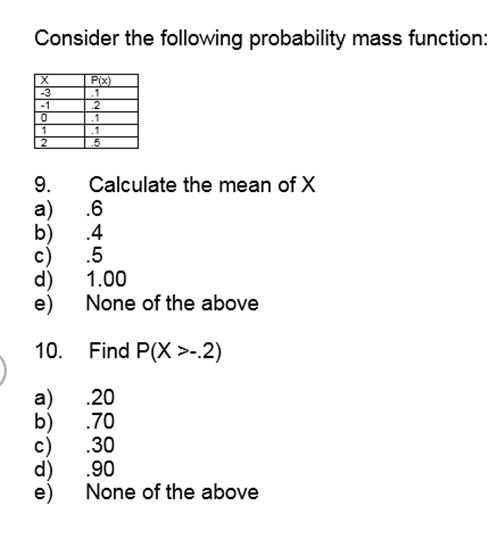 Solved Consider the following probability mass function: | Chegg.com