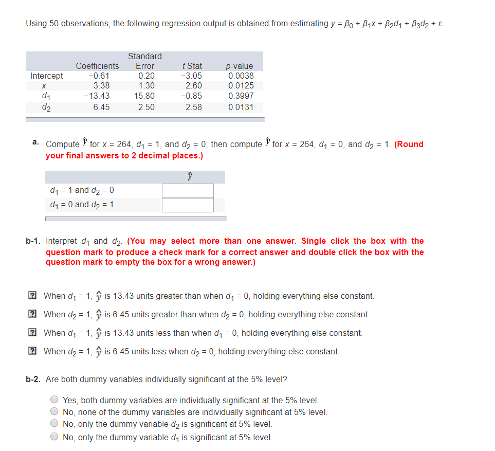 Solved Using 50 Observations The Following Regression 