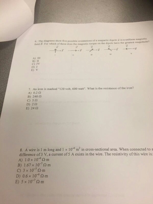 Solved The diagrams show five possible orientations of a | Chegg.com