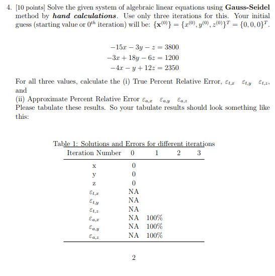 Solved 4· [10 points] Solve the given system of algebraic | Chegg.com