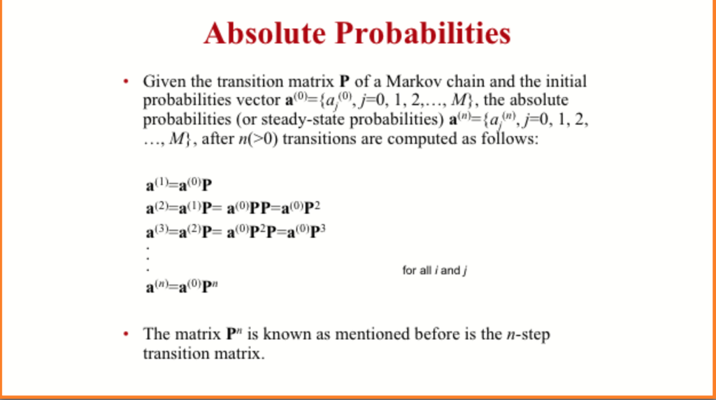 Absolute Probabilities Given the transition matrix P | Chegg.com