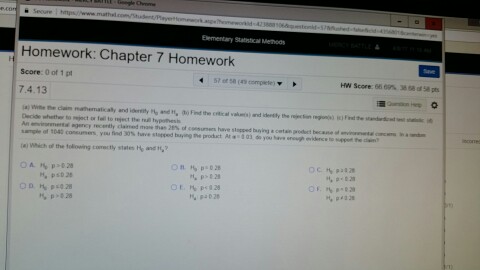 Solved Elementary Statistical Methods Homework: Chapter 7 | Chegg.com