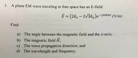 Solved A plane EM wave travelling in free space has an | Chegg.com