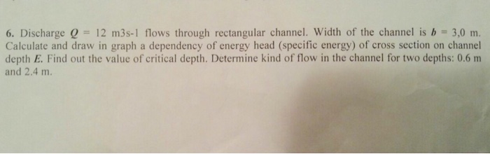 Solved Discharge Q = 12 m^3 s^-1 flows through rectangular | Chegg.com