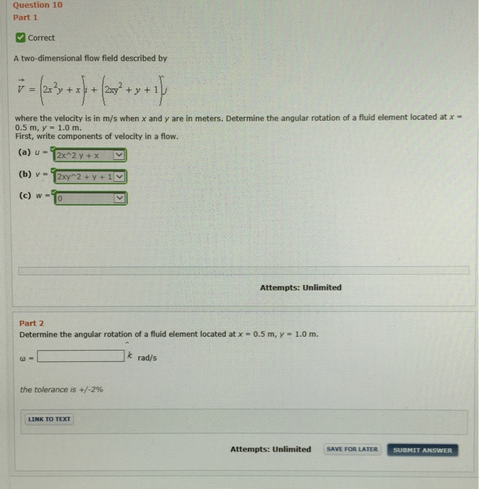 Solved A two-dimensional flow field described by V = (2 x^2 | Chegg.com