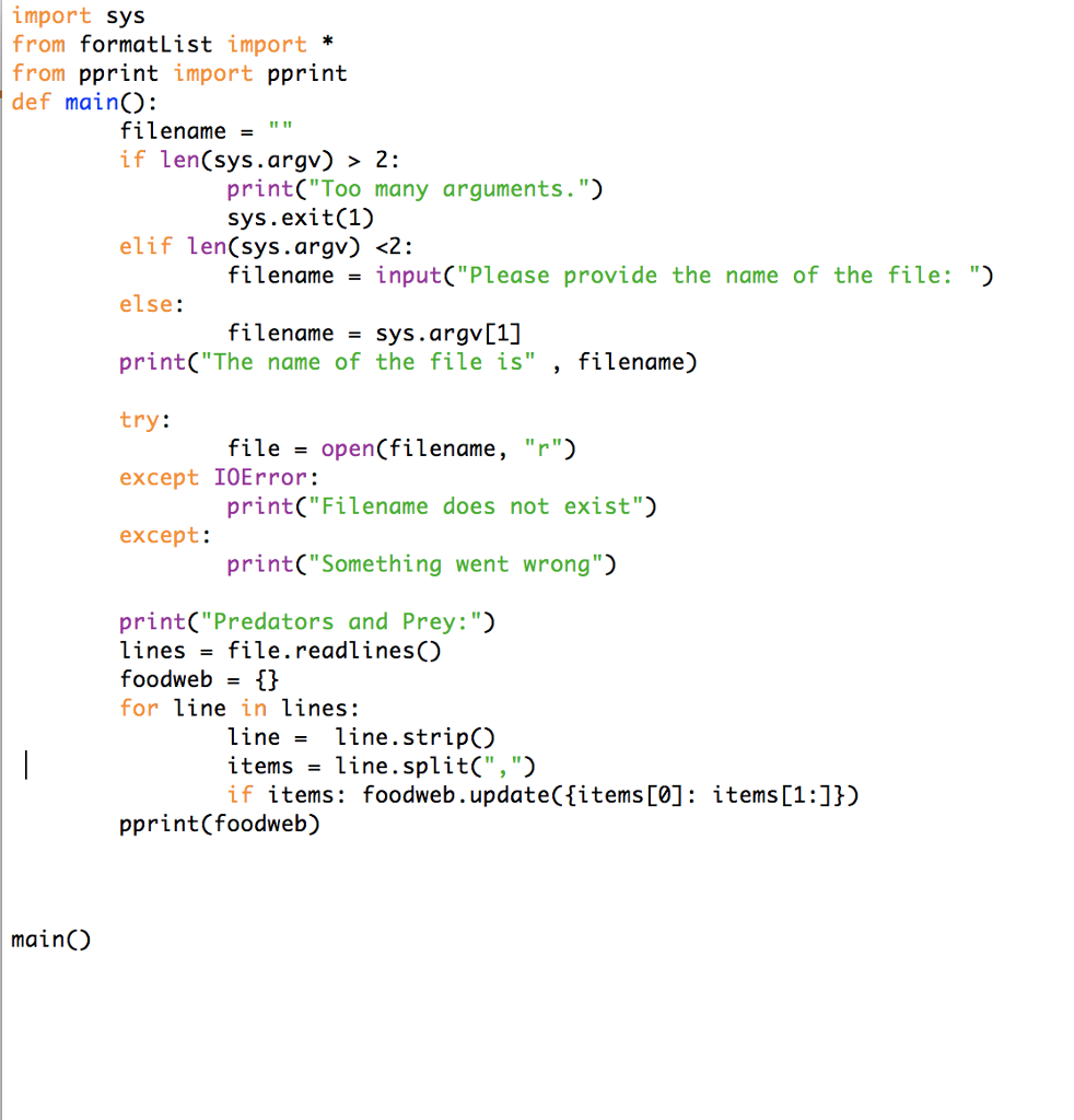 Solved import sys from formatList import * from pprint | Chegg.com