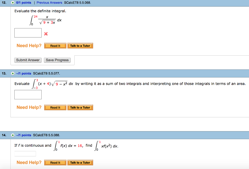 Solved 12. 0/1 points | Previous Answers SCalcET8 5.5.068. | Chegg.com