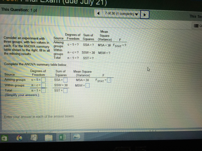 Solved Consider an experiment with three groups with two | Chegg.com
