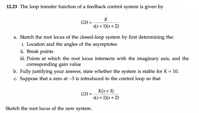 Solved The loop transfer function of a feedback control | Chegg.com