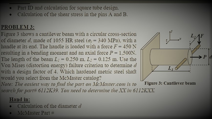 Solved Part ID and calculation for square tube design. | Chegg.com