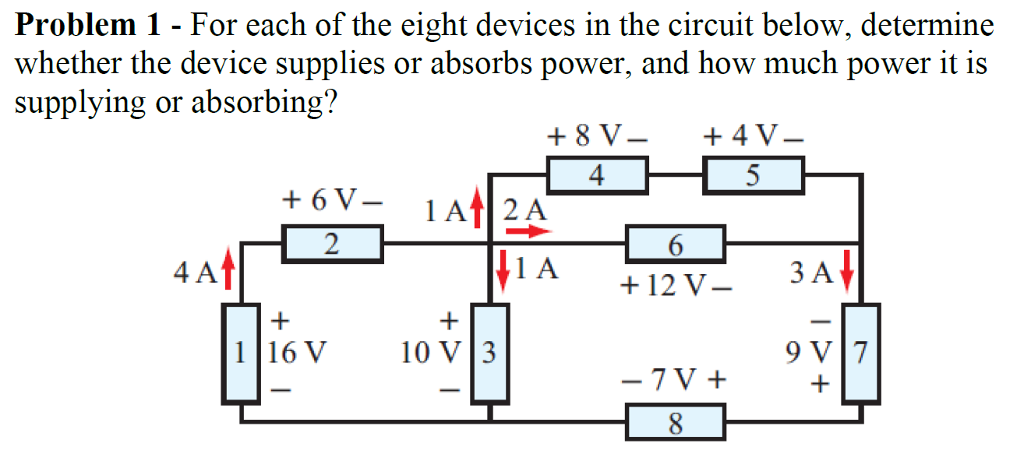 Solved For each of the eight devices in the circuit below, | Chegg.com