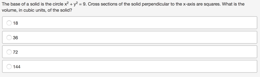 Solved The base of a solid is the circle x2 + y2 = 9, Cross | Chegg.com