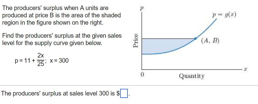 Solved The producers' surplus when A units are produced at | Chegg.com