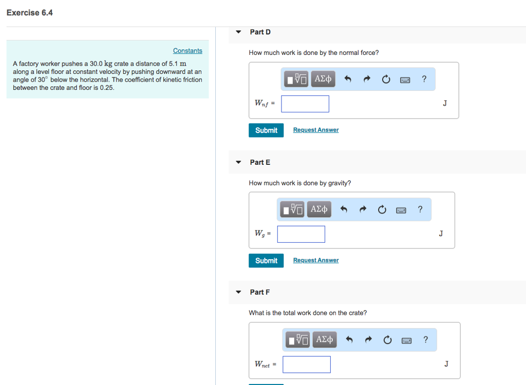 Solved Exercise 6.4 Part A Constants What magnitude of force | Chegg.com
