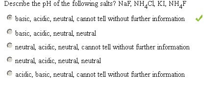 Solved Describe the pH of the following salts? NaF NH4CI, | Chegg.com