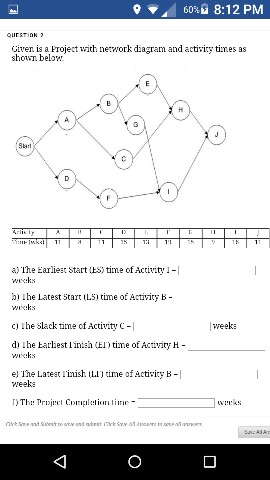 Solved Given is a project with network diagram and activity | Chegg.com