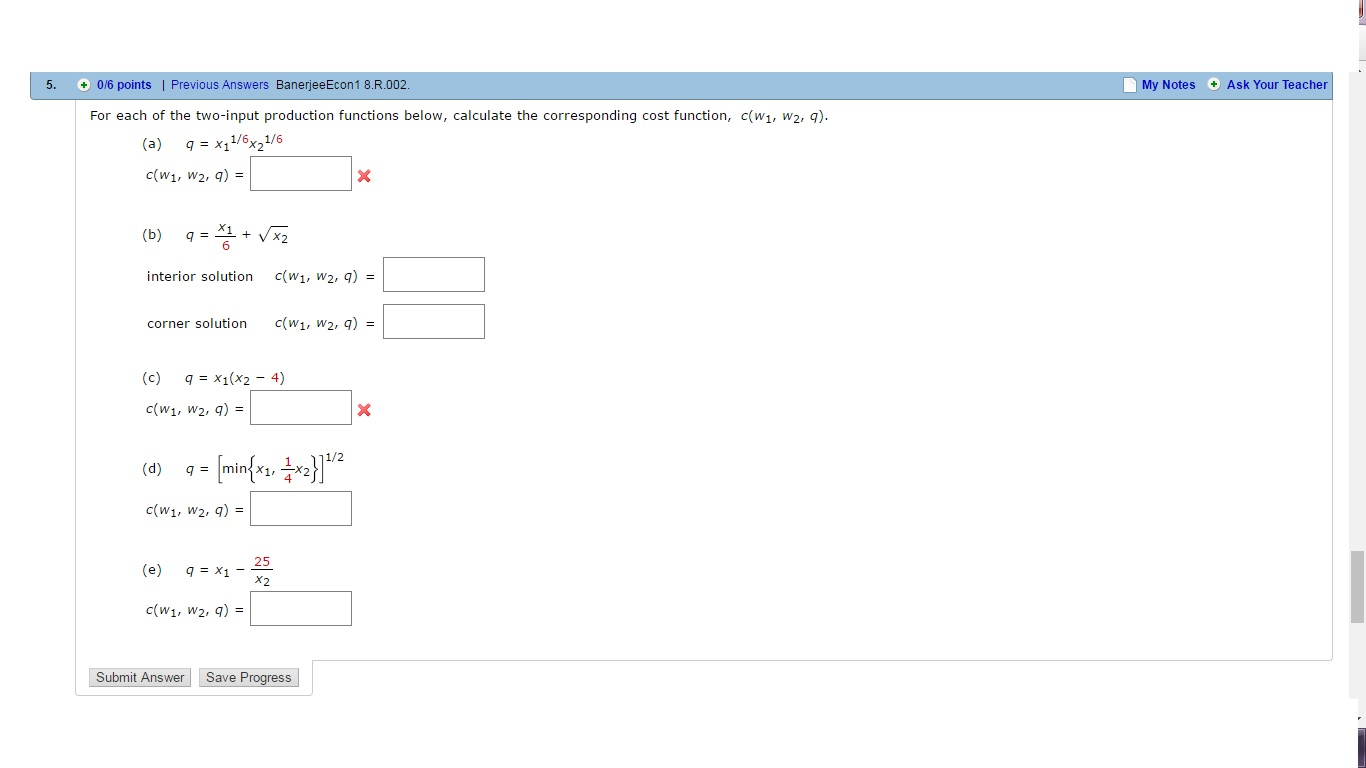 Solved For each of the two-input production functions below, | Chegg.com